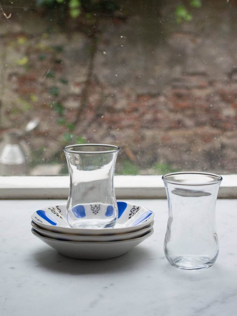 Traditional Turkish tea cups white & blue | Set of 2